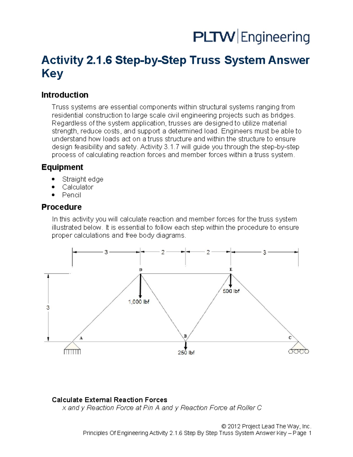 2.1.6 - Step-by-Step Truss System Calculations for PLTW - Studocu