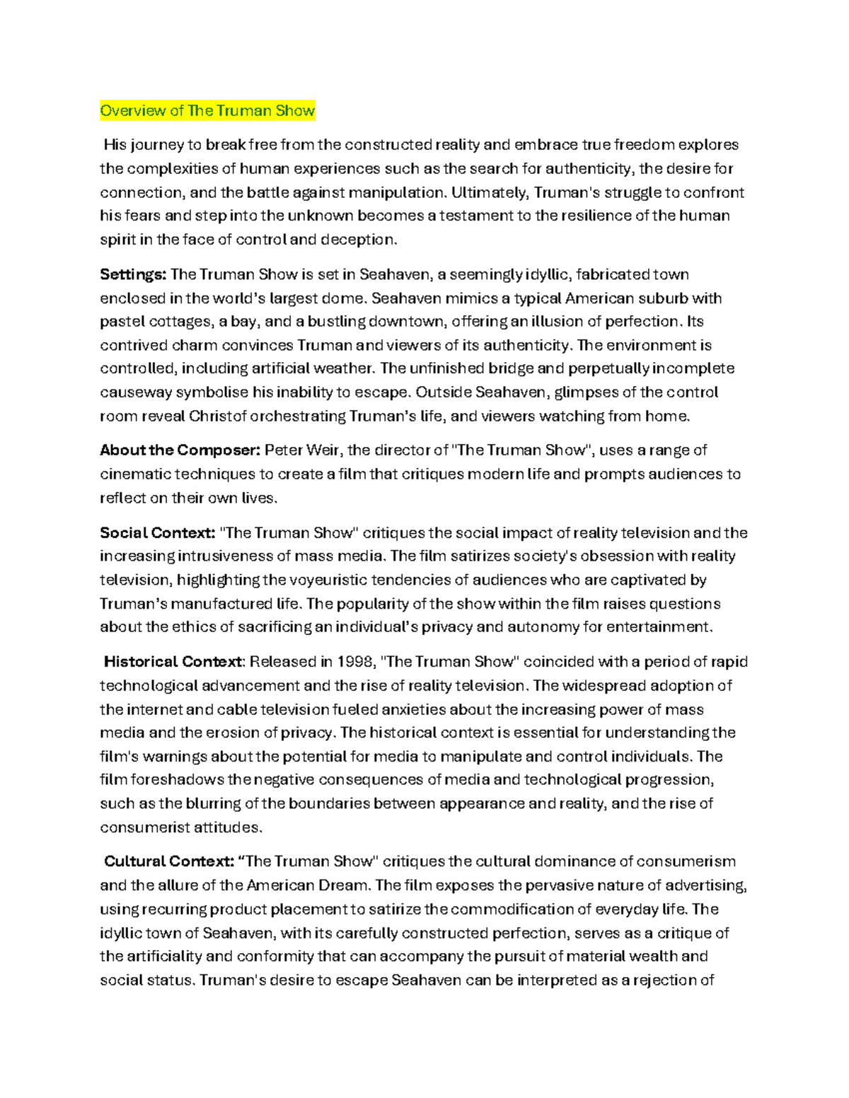 The Truman Show: A Critical Analysis of Media Manipulation and ...