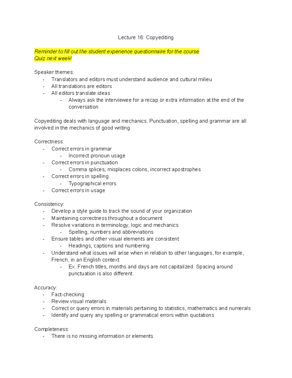 Professional Writing and Editing: Lecture 16 Copyediting Tips - Studocu