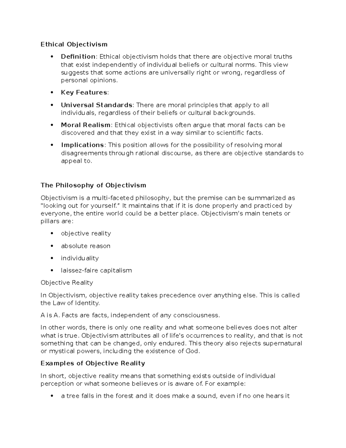 PHI105 - Ethical Objectivism: Comprehensive Study Guide - Studocu