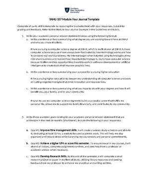 SNHU 107 Project - SNHU 107 Project Academic Success Plan Name: Lexi ...