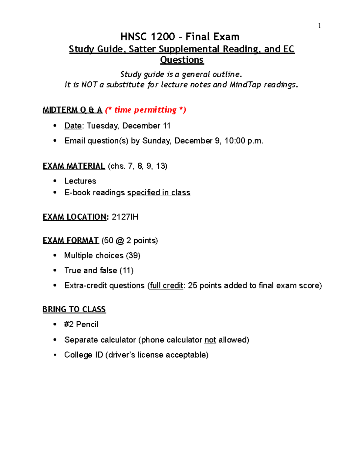 HNSC 1200 – Final Exam - HNSC 1200 – Final Exam Study Guide, Satter ...