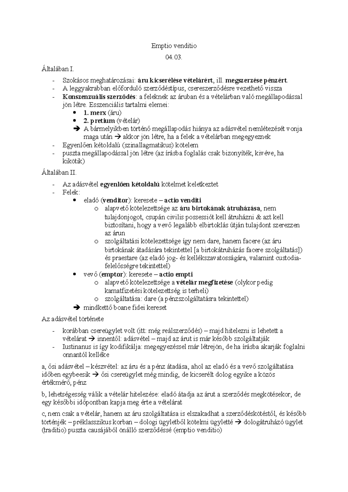 Konszenzuális szerződések és az Emptio Venditio Lényege a Római Jogban ...
