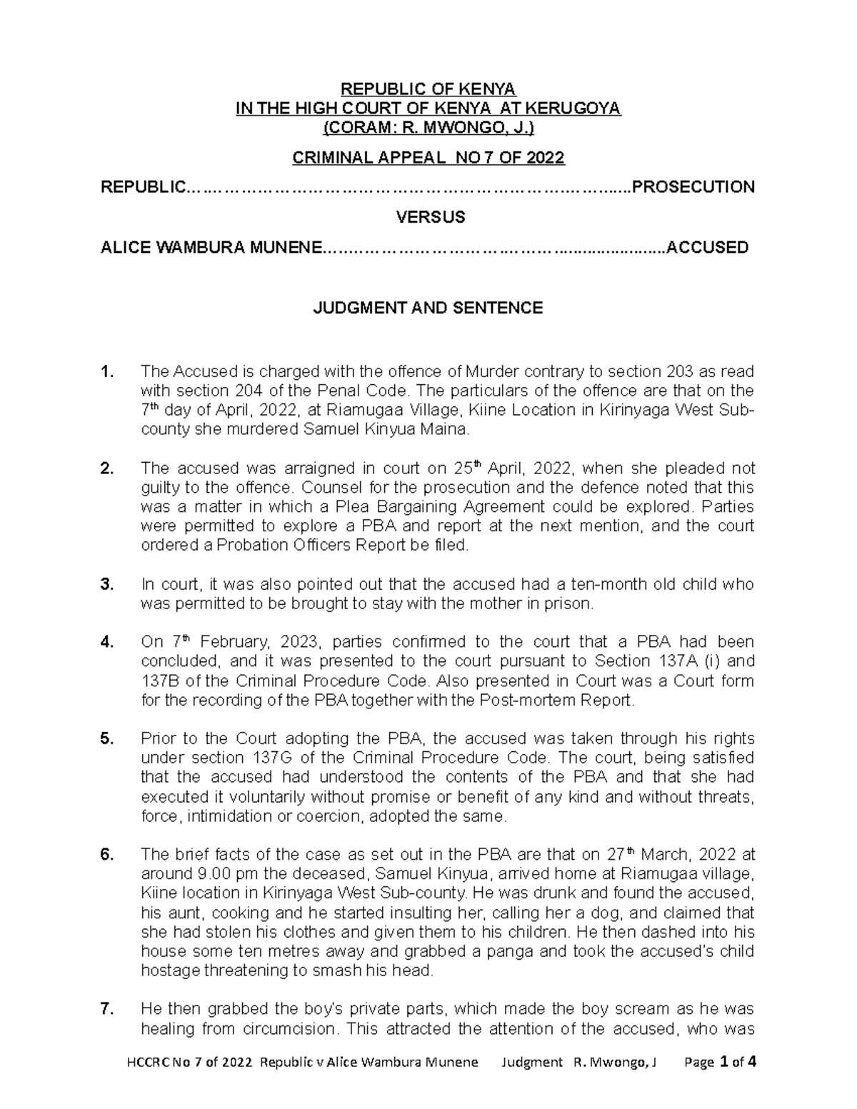 Republic v Munene (Criminal Case 7 of 2022) [2023] KEHC 3842 (KLR) (4 ...