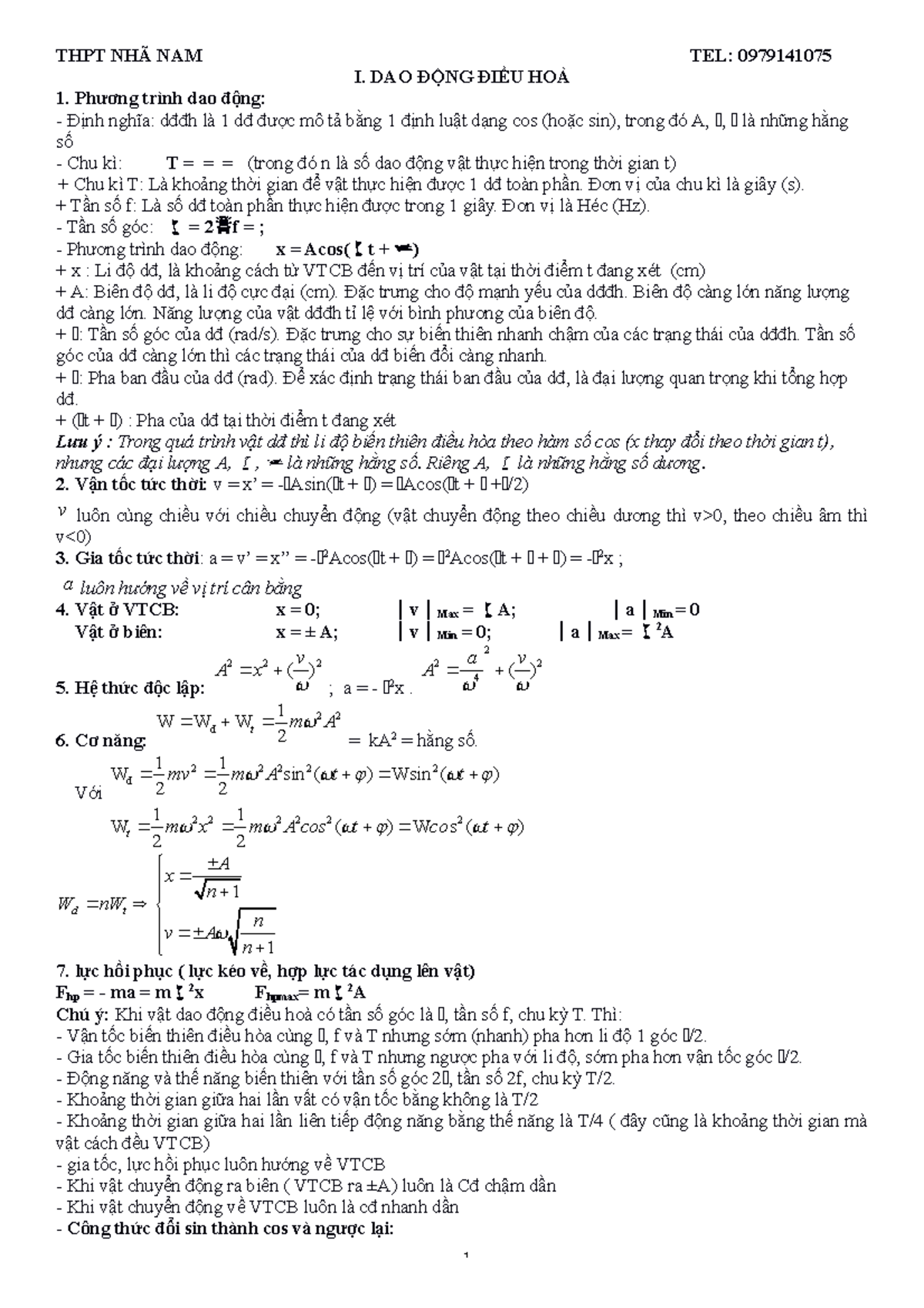 Ly thuyet va cong thuc cac dang dddh.thuvienvatly.com - I. DAO ĐỘNG ...