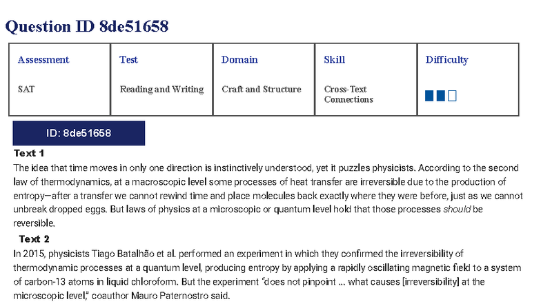 Cross-text Connections: SAT Reading & Writing Assessment Test - Studocu