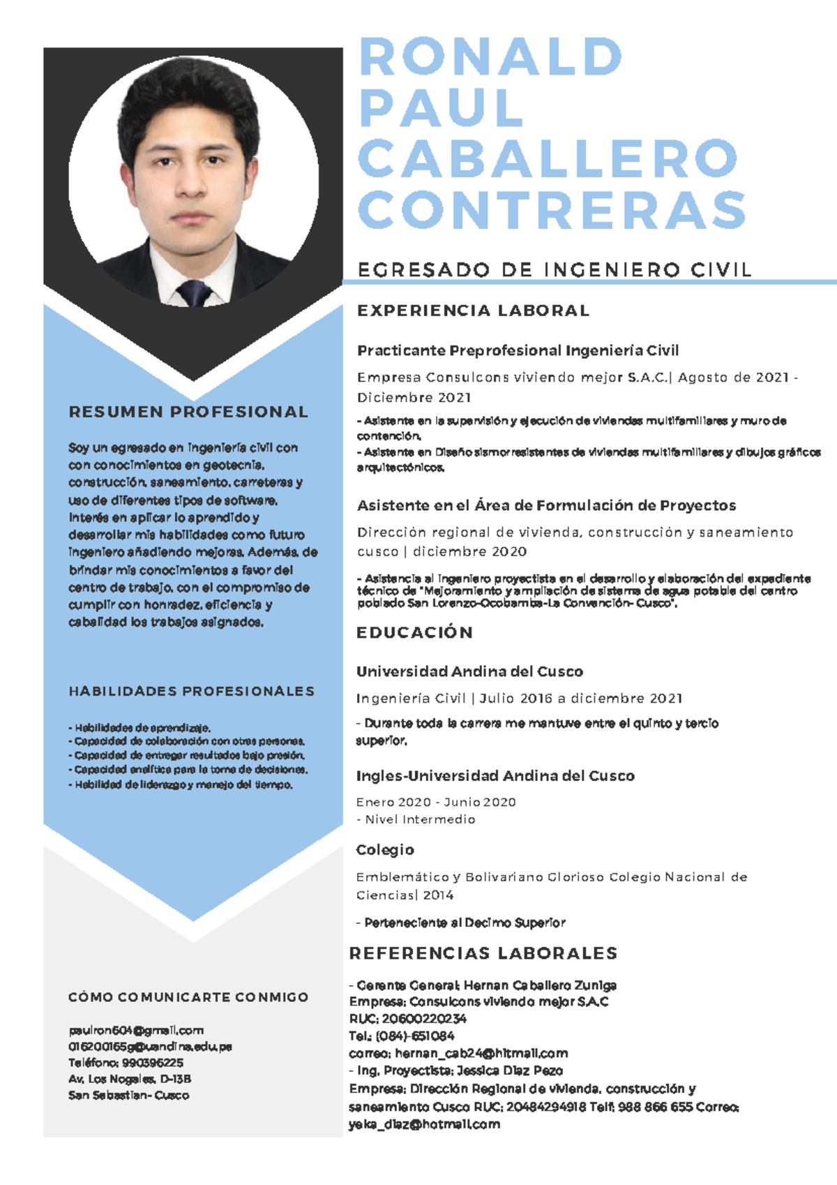 CV de Ronald P. Caballero Contreras - Ingeniero Civil Egresado - Studocu