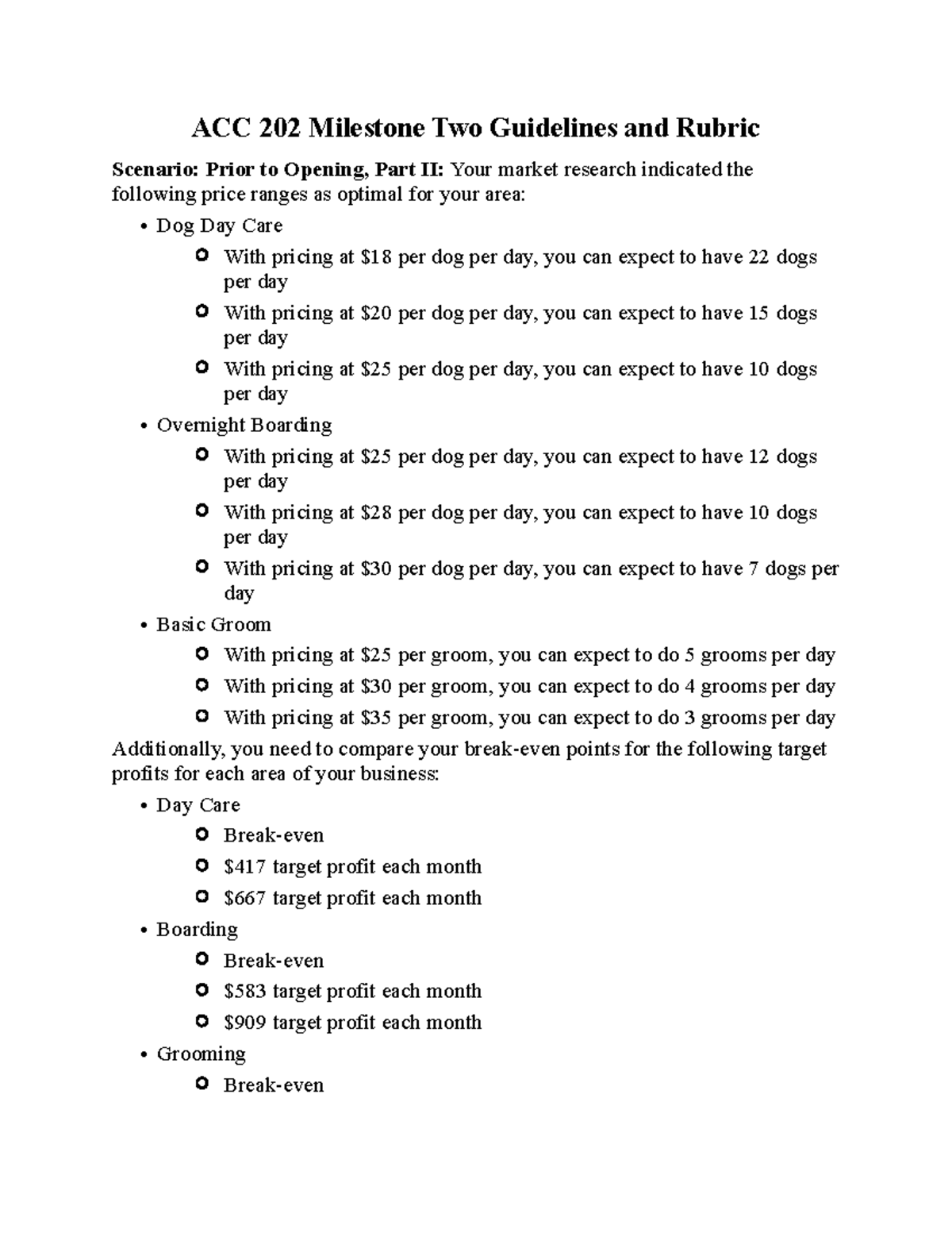 ACC 202 Milestone 2: Guidelines for Market Research & Pricing ...