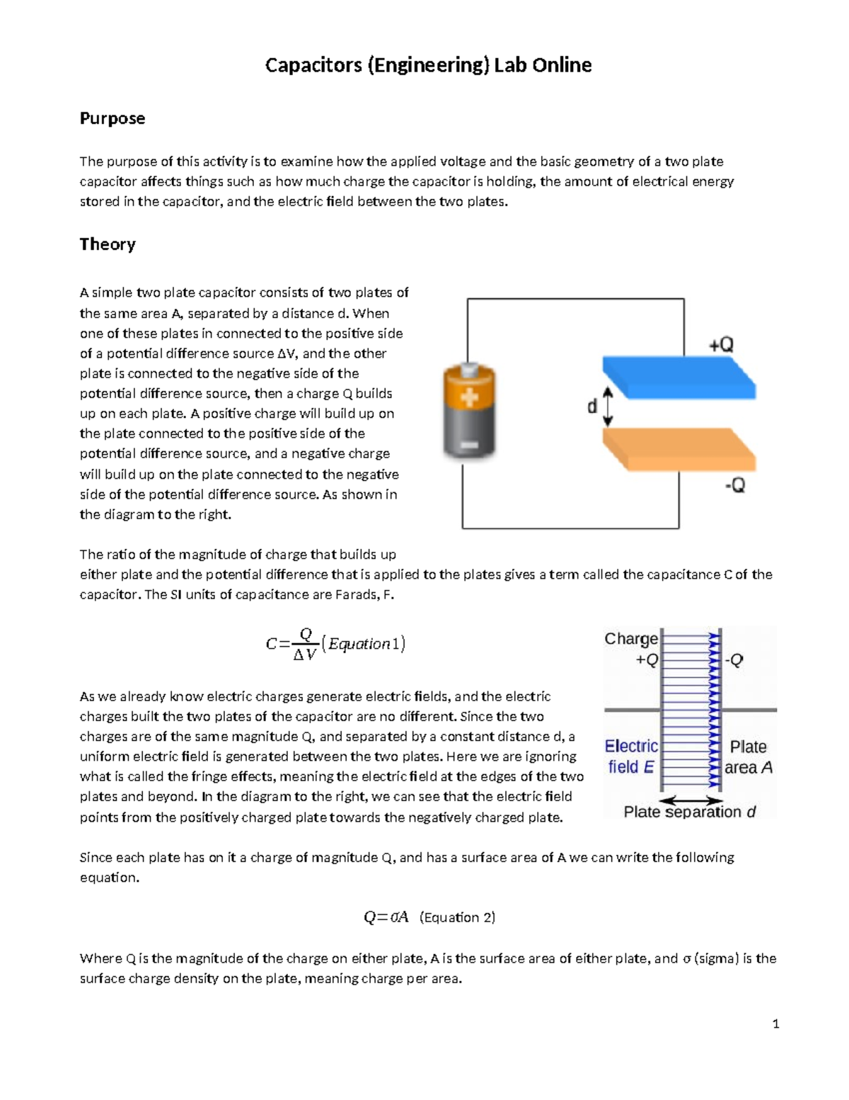 Fall 2023 ENG Capacitors Lab: Analyzing Charge & Voltage Effects - Studocu
