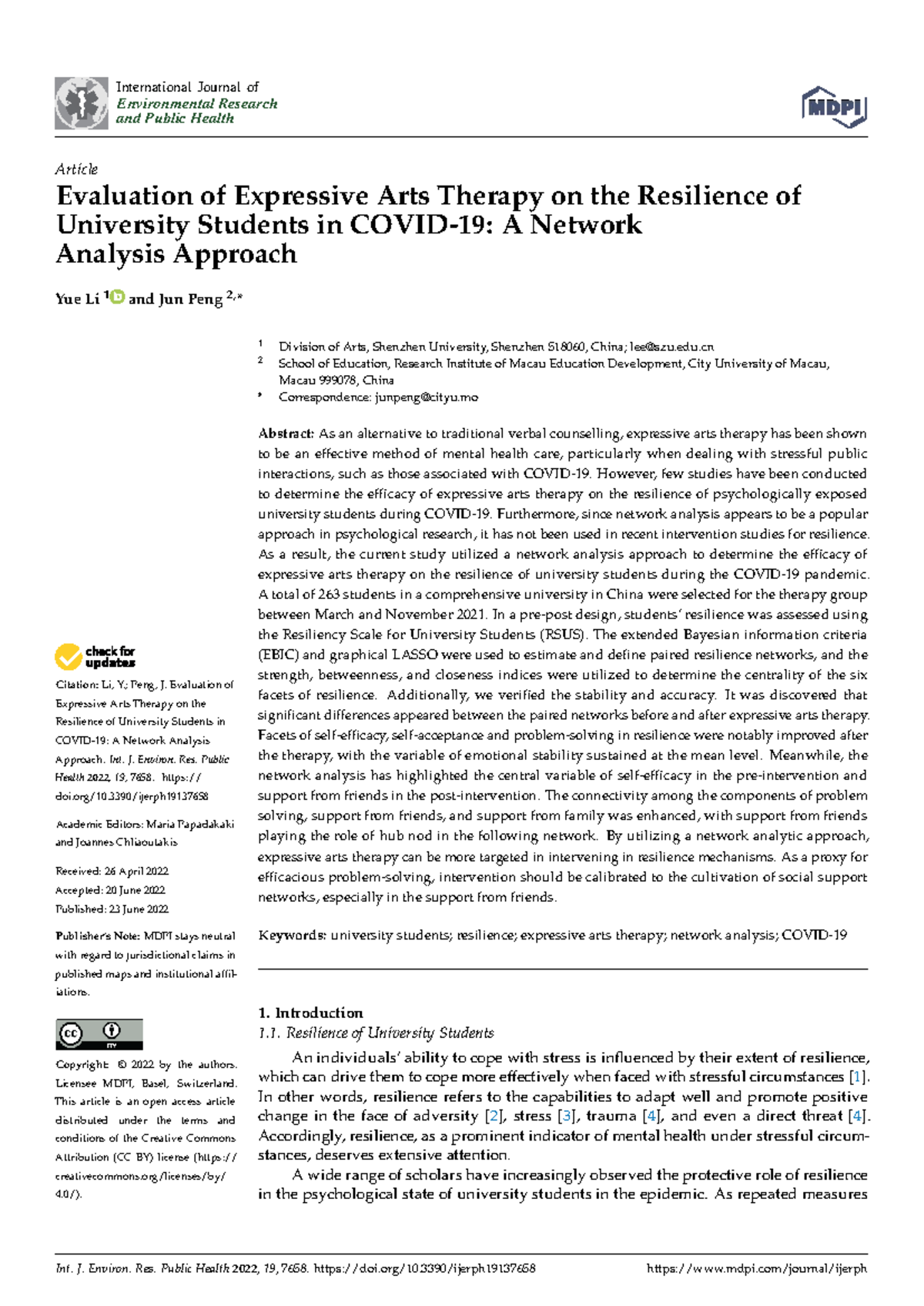 Evaluation of Expressive Arts Therapy on University Students ...