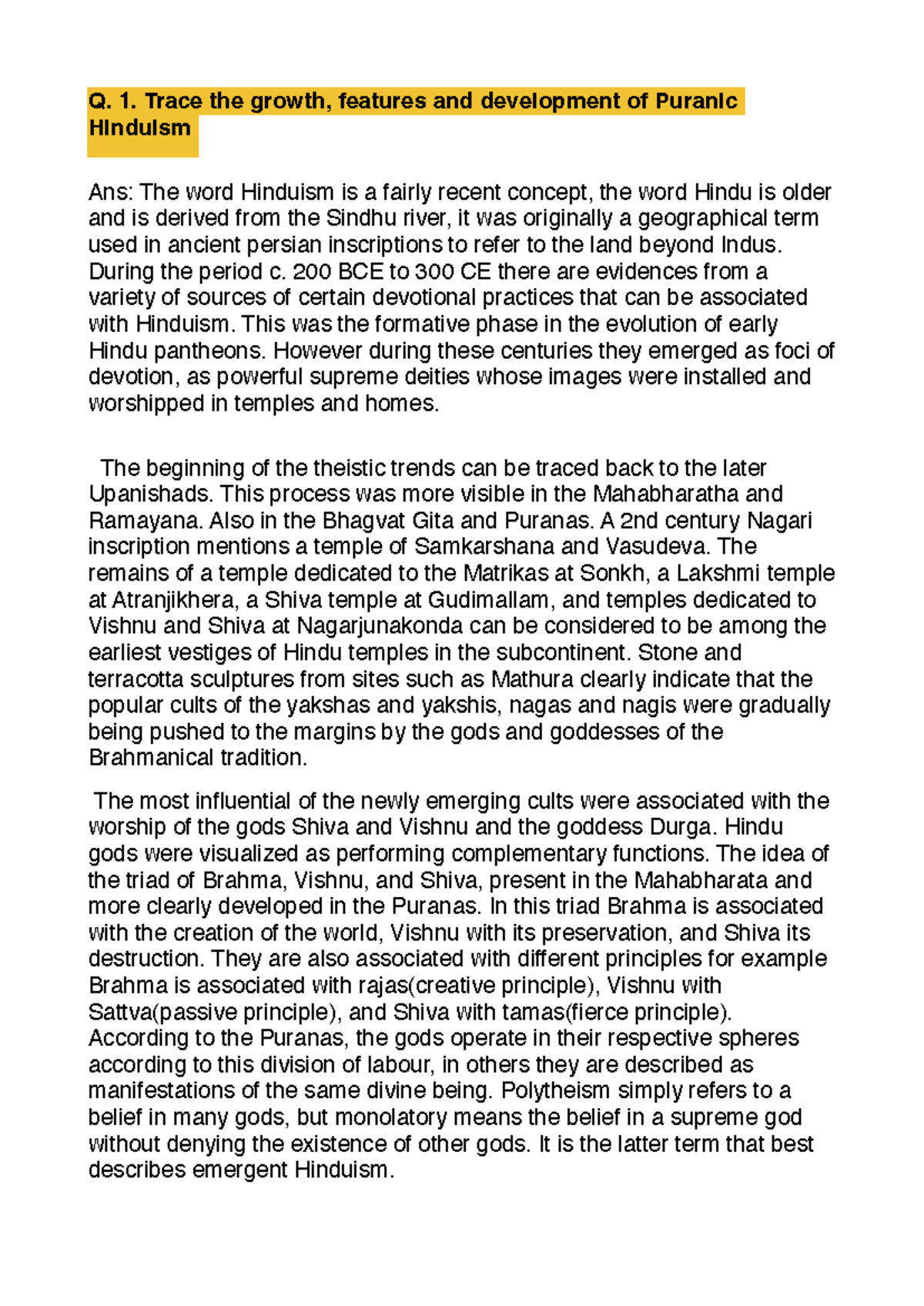 Puranic Hinduism: Development, Features & Key Deities Analysis - Studocu