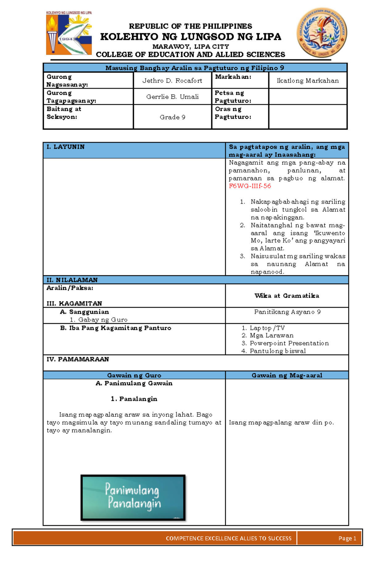 Masusing Banghay Aralin sa Pagtuturo ng Alamat: Buwan Hugis-Suklay ...