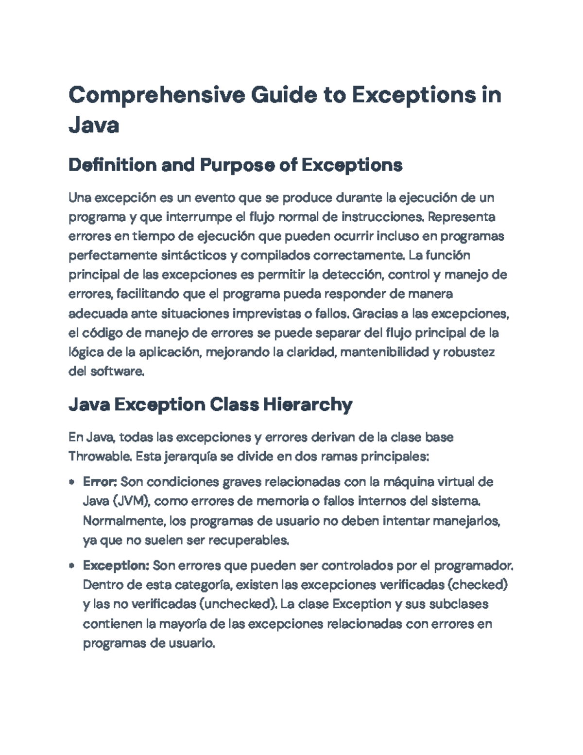 Comprehensive Guide to Java Exception Handling: Types & Best Practices - Studocu