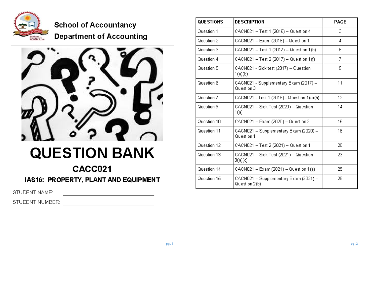 CACC021 IAS 16 - Comprehensive Question Bank for Exams and Tests (2024 ...