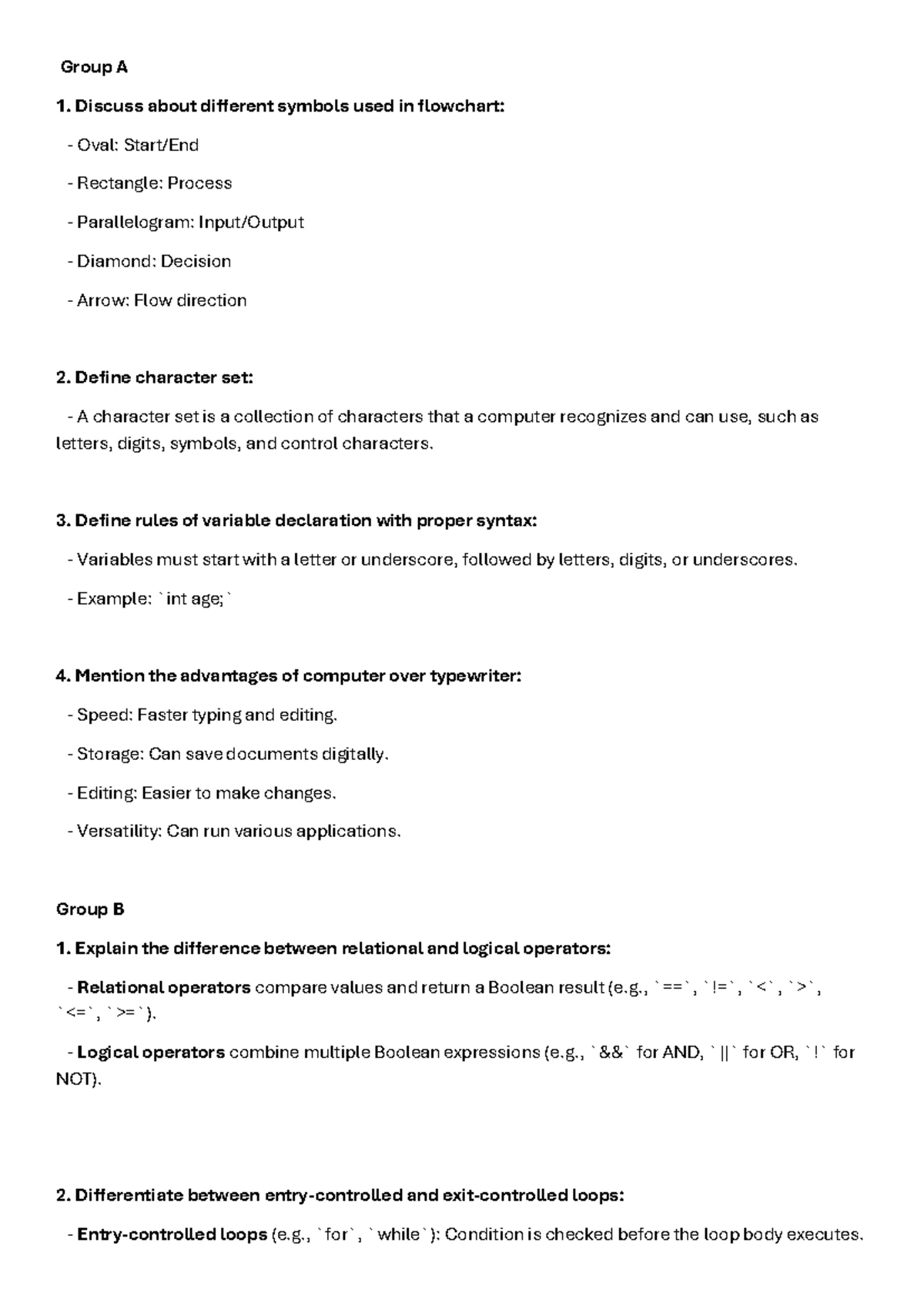 CS101: Flowchart Symbols, Variable Rules, and C Programming Concepts ...