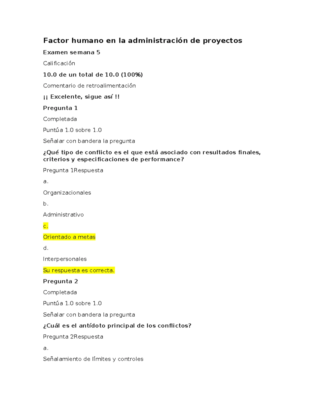 Examen Semana 6: Factor Humano en la Administración de Proyectos - Studocu