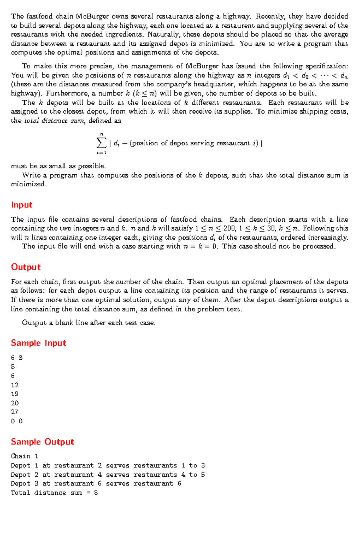 P662 - Optimal Depot Placement for McBurger Restaurants - Studocu