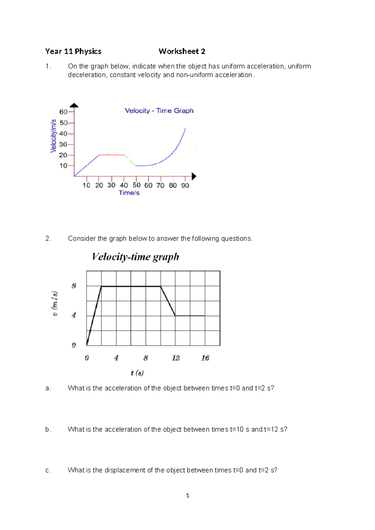 Y11 Physics Graphs Revision Worksheet 2023 - Studocu