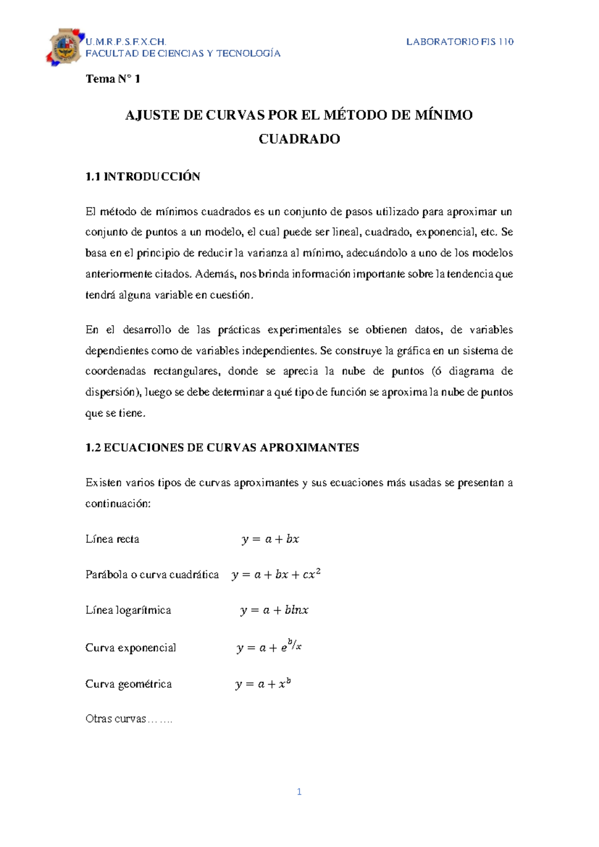 Guía Práctica 1: Ajuste de Curvas por Mínimos Cuadrados - FIS 110 - Studocu