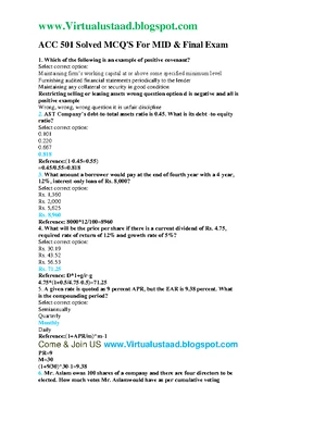 ACC501 All Solved MCQ Midterm - ACC 501 Solved MCQ'S For MID & Final Exam Which of the following ...