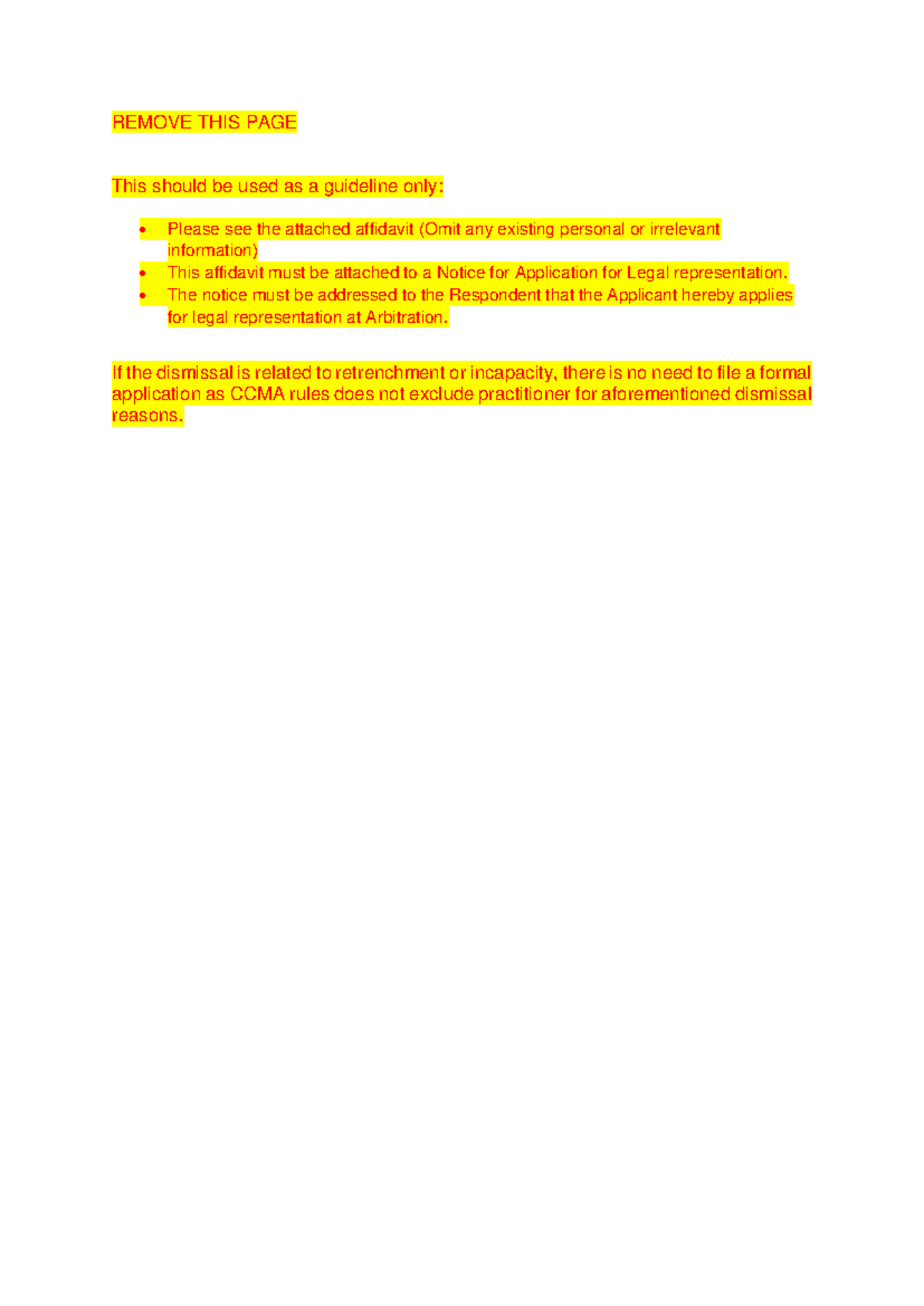 Legal Representation Affidavit Sample for CCMA Case No. KNP - Studocu