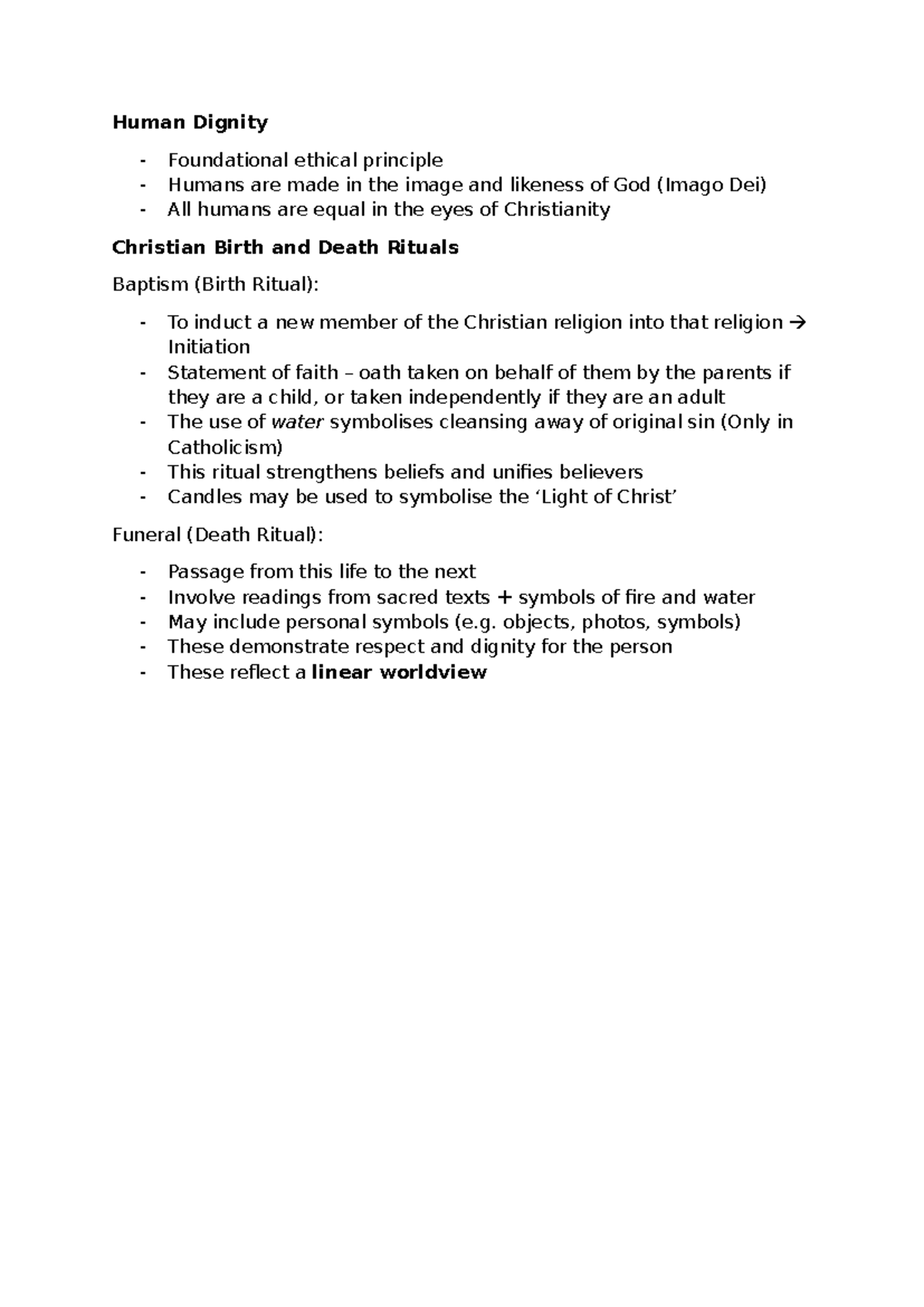 Human Dignity & Christian Rituals: Birth and Death Practices - Studocu