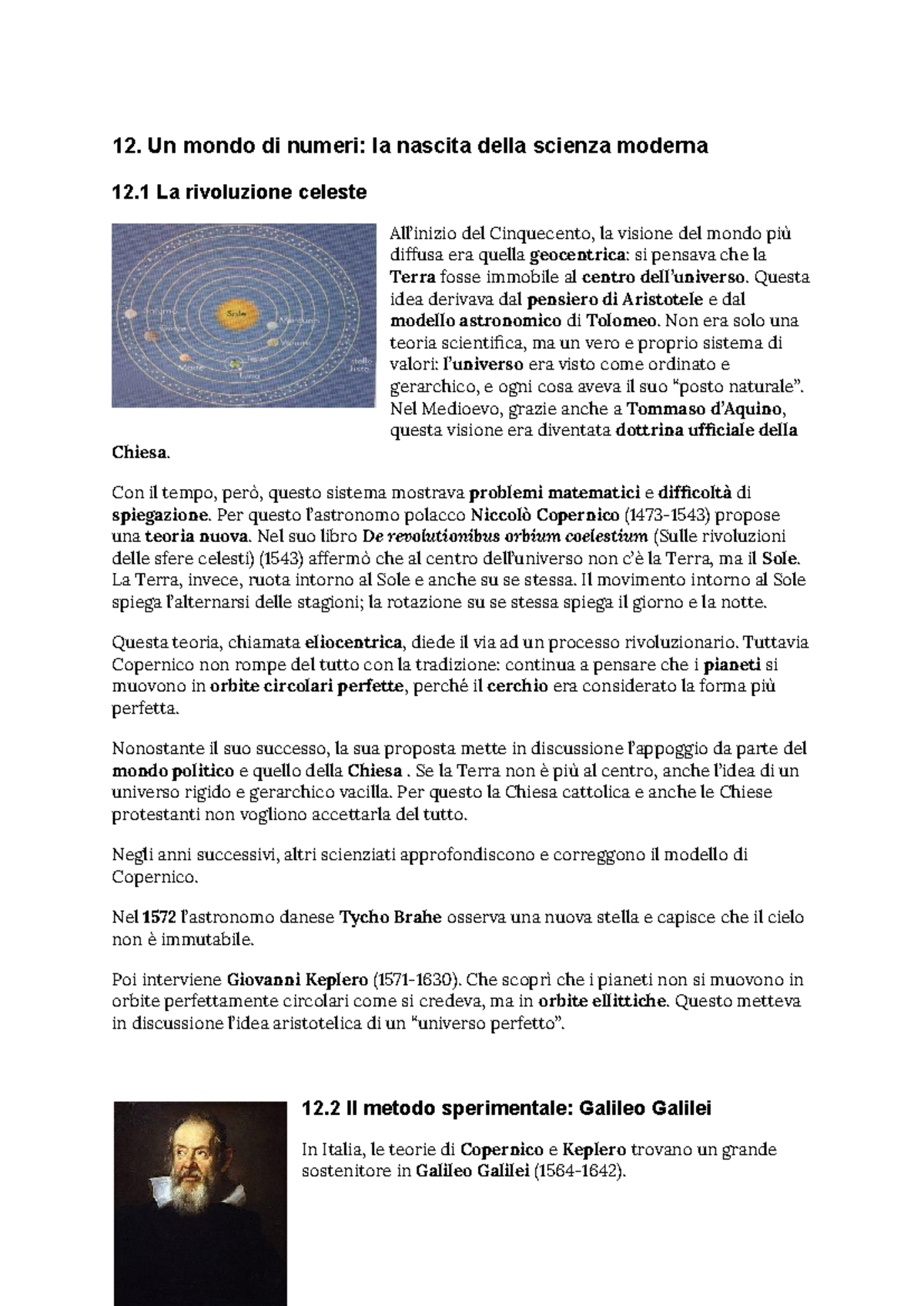 12. La nascita della scienza moderna: Copernico, Galileo e il ...