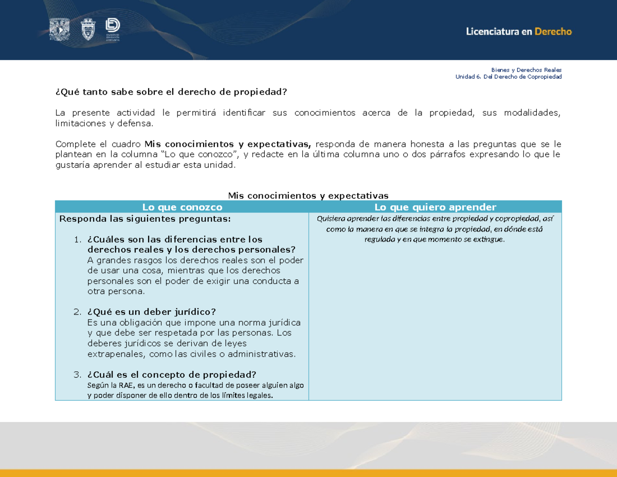 Bienes y Derechos Reales: Actividad 1 - Unidad 6 - Studocu
