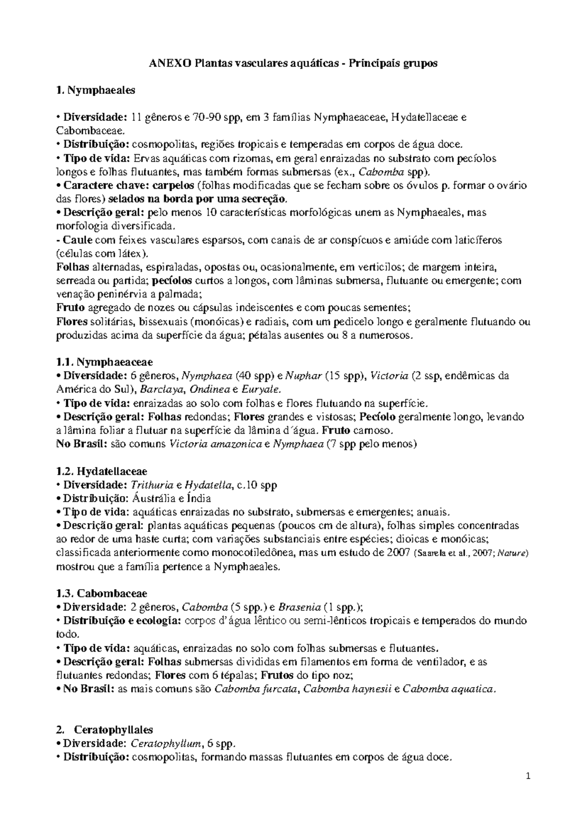 Anexo 15: Plantas Vasc. Aquáticas - Principais Grupos e Características ...