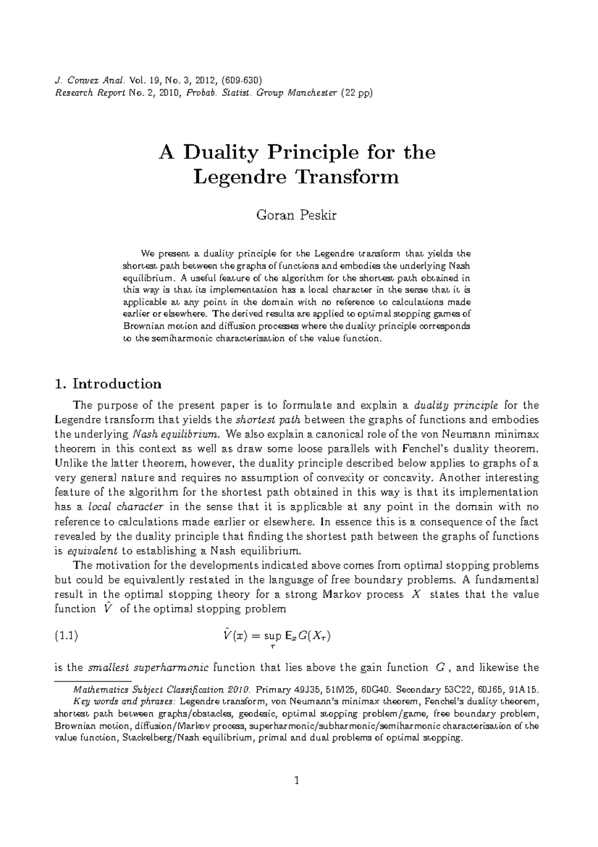 A Duality Principle for the Legendre Transform in Optimal Stopping ...