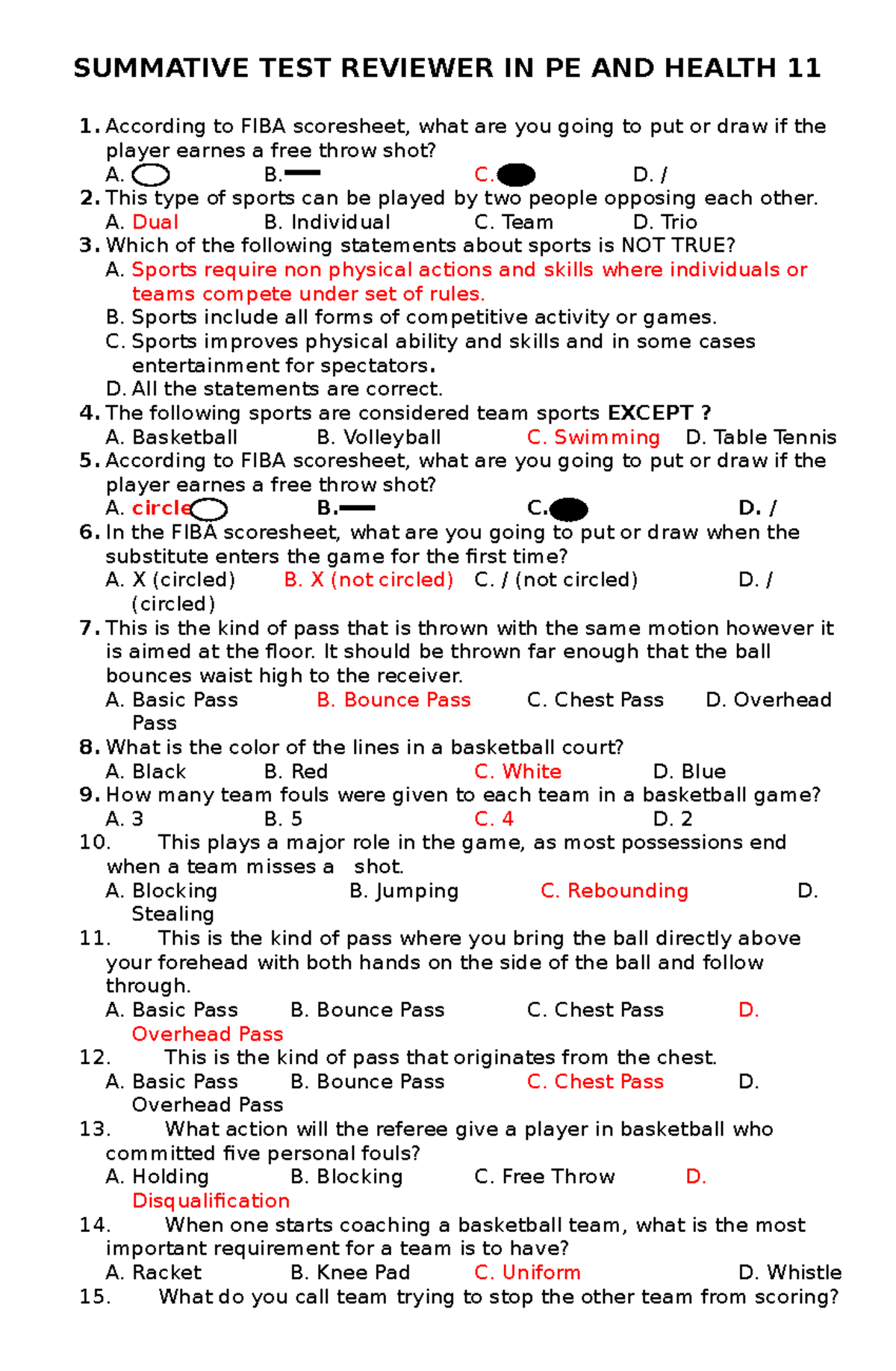 Summative Test Reviewer for PE & Health 11: Key Concepts & Questions ...