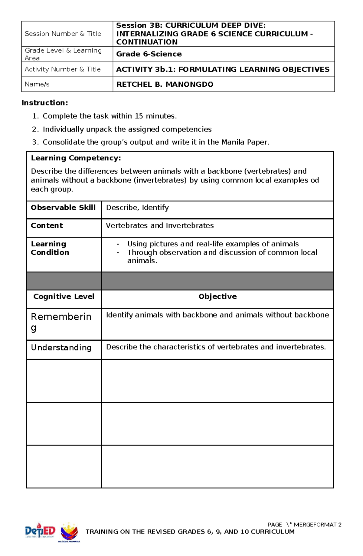 Grade 6 Science Curriculum Deep Dive: Activity 3B Worksheet - Studocu