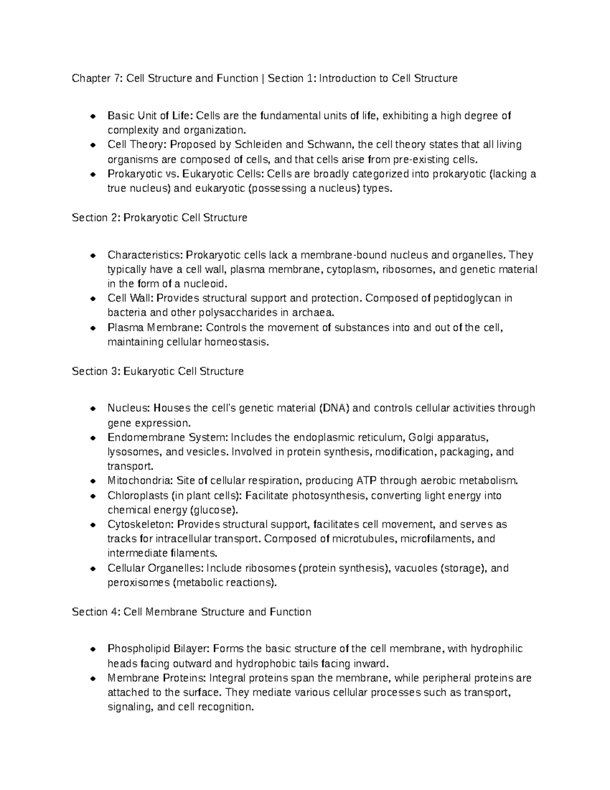 Chapter 7 AP Biology: Cell Structure & Function Notes - Studocu