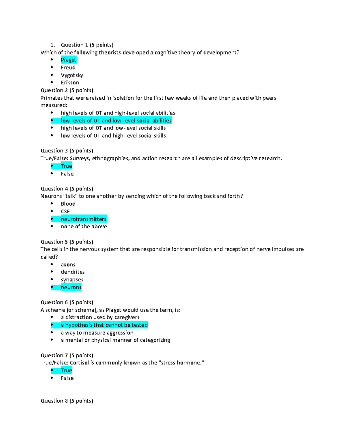 Quiz 1 - Cognitive Development & Research Methods Test - Studocu