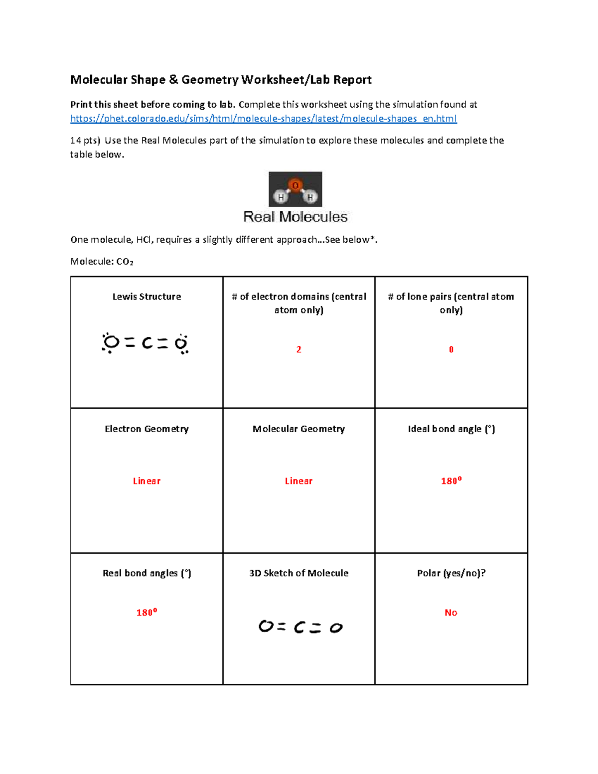 Molecular Geometry Worksheet & Lab Report for CHEM 101 - Studocu