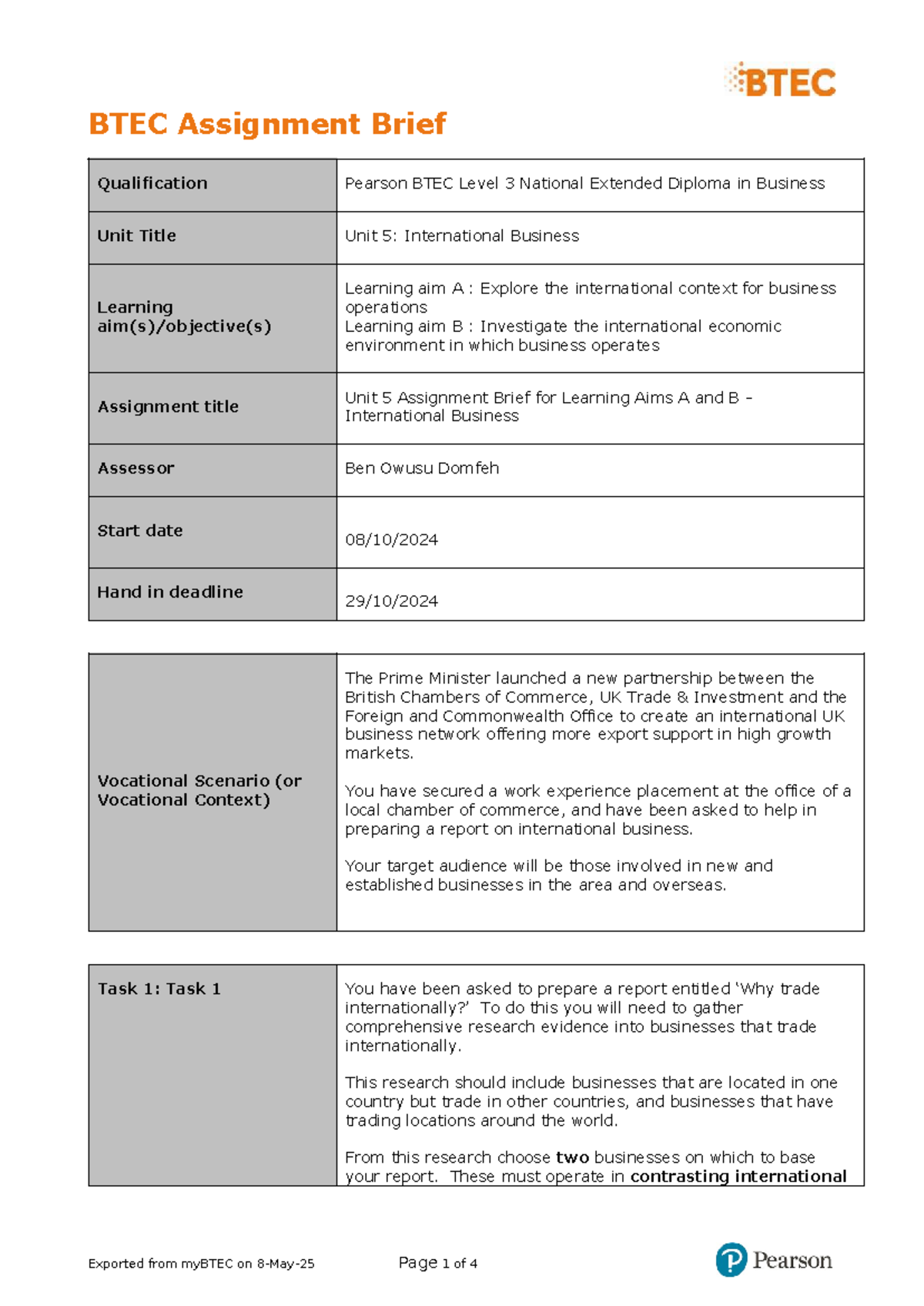 Unit 5 Auth Assign Brief - International Business 4 LAims A and B ...