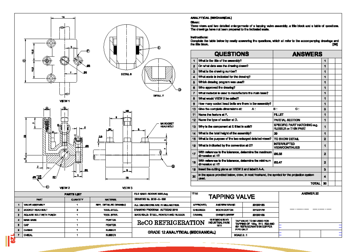 GR12 Mechanical Analytical Task 1: Tapping Valve Assembly Details - Studocu