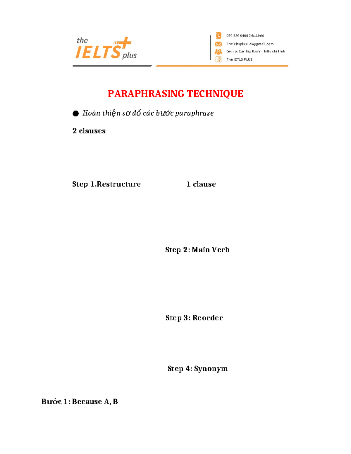 Paraphrasing Techniques Handout: Steps and Examples for Mastery - Studocu