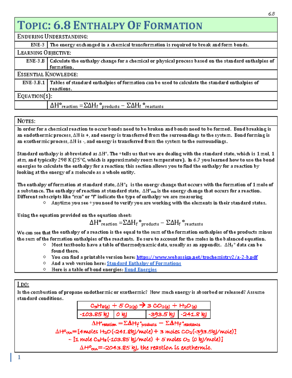 6.8 Enthalpy of Formation: Understanding Energy Changes in Reactions - Studocu