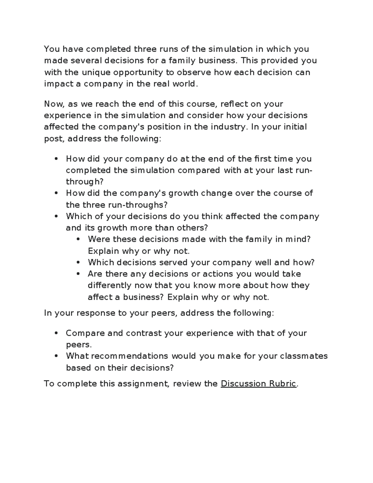 8-2 Discussion: Reflection on Simulation Decisions and Outcomes - Studocu