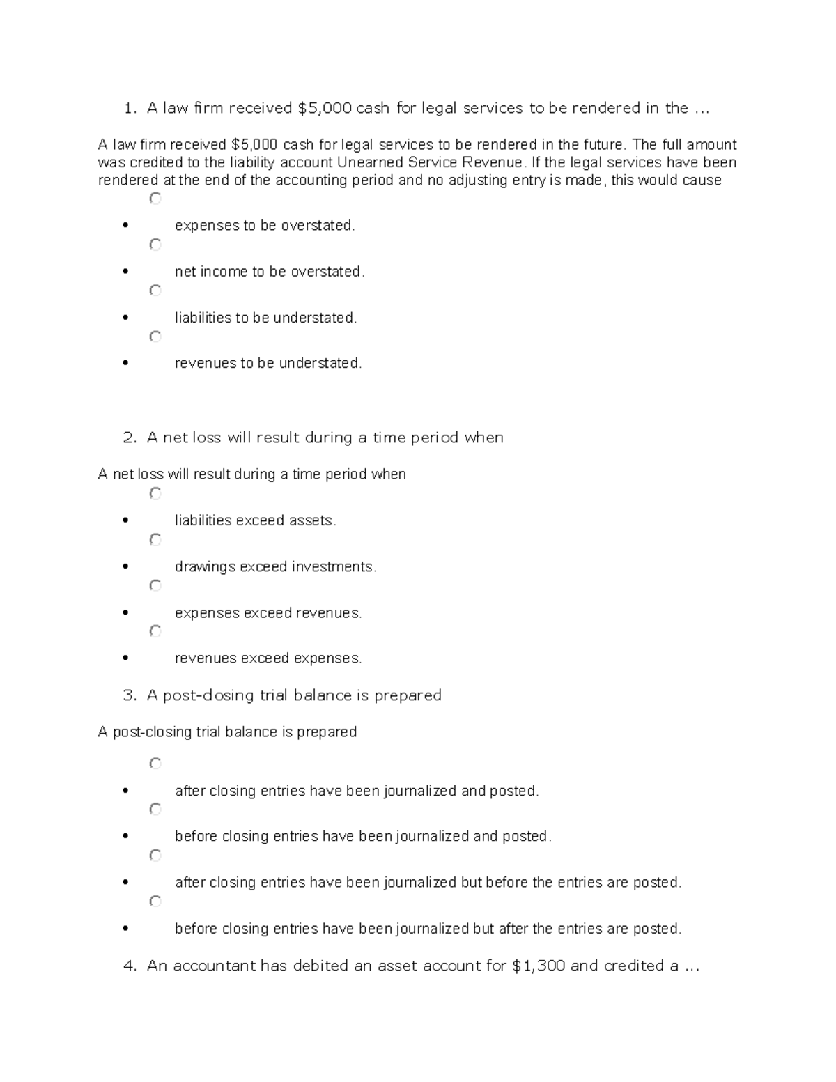 Accounting Test Sample: Key Concepts and Scenarios - Studocu