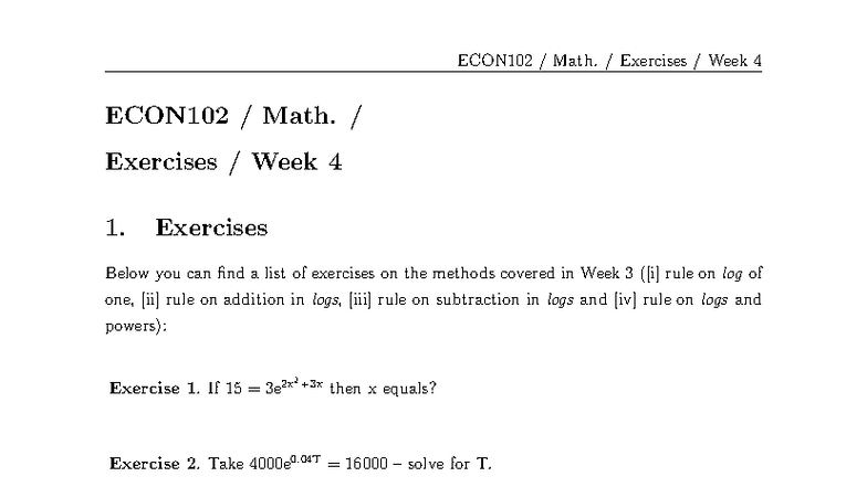 ECON102 - Math Exercises Tutorial for Week 4 - Studocu