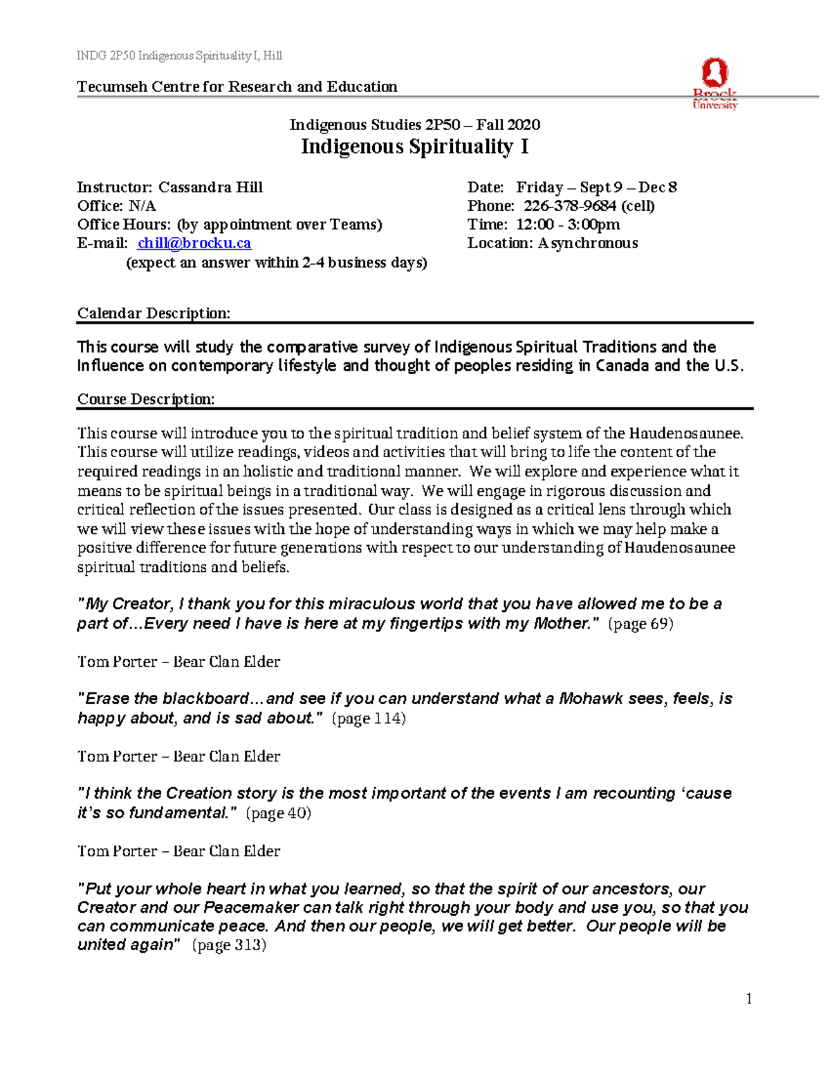 INDG 2P50 Section 2 - Syllabus - Tecumseh Centre for Research and ...