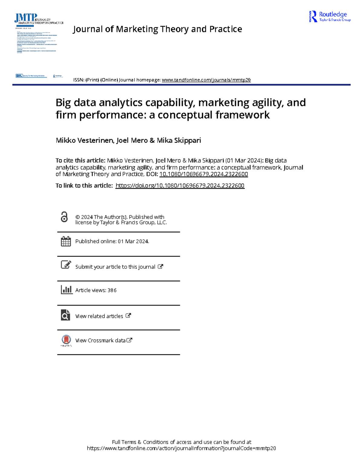 Big Data Analytics, Marketing Agility, & Firm Performance Framework - Studocu