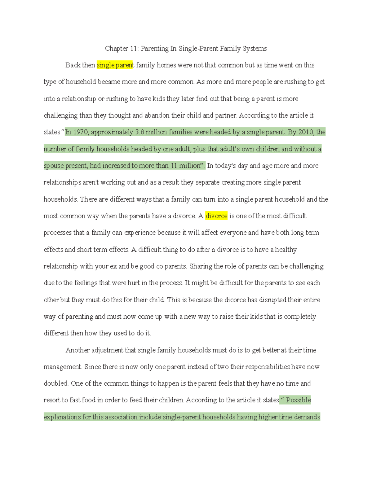 Chapter 11: Parenting in Single-Parent Family Structures - Studocu