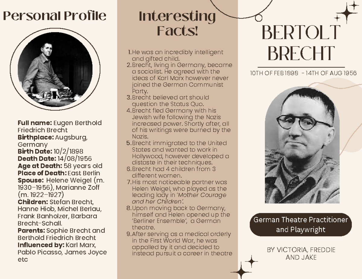 BERTOLT BRECHT: Techniques of Tension in Theatre - A Study Guide - Studocu