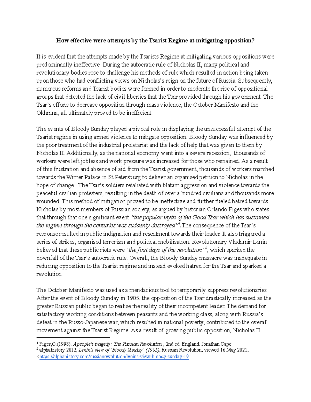 HIST302 Tsarist Russia: Essay on Mitigating Opposition Efforts - Studocu
