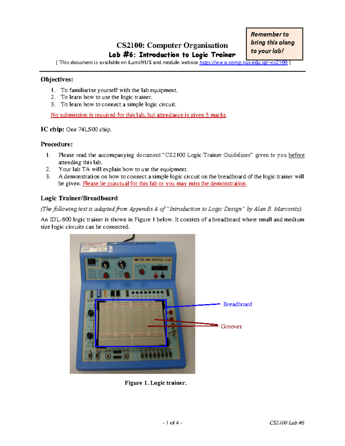 Lab6 - Lab 6 instruction sheet - CS2100: Computer Organisation Lab #6: Introduction to Logic ...