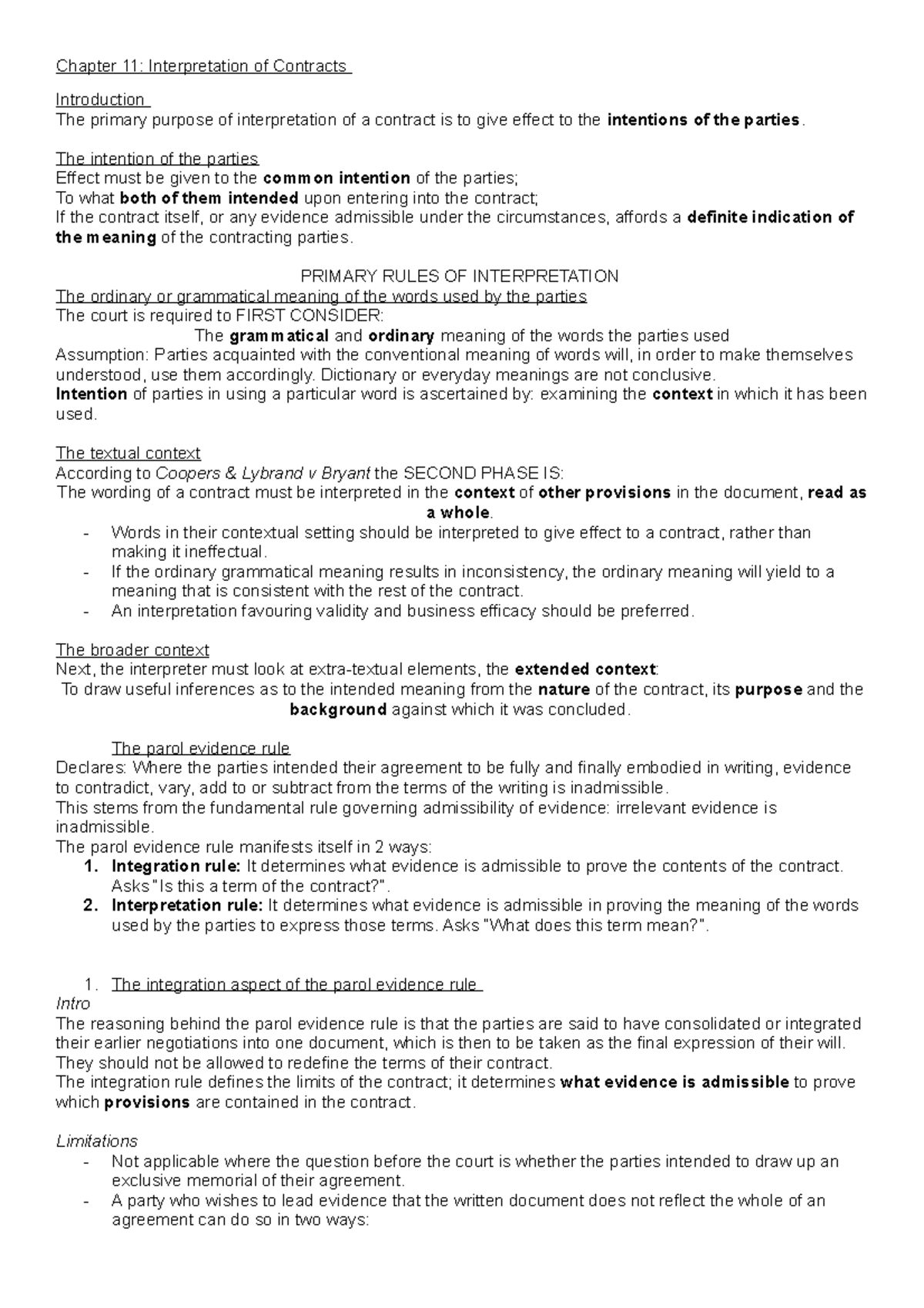 Chapter 11 - Complete - Summary Law of Contract 202 [4] - Chapter 11: Interpretation of ...