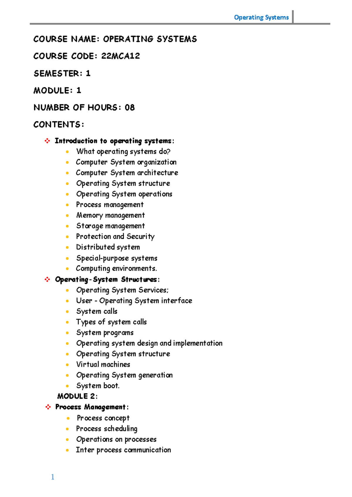 22 MCA 12 OS Module 1 - OS Notes - COURSE NAME: OPERATING SYSTEMS ...
